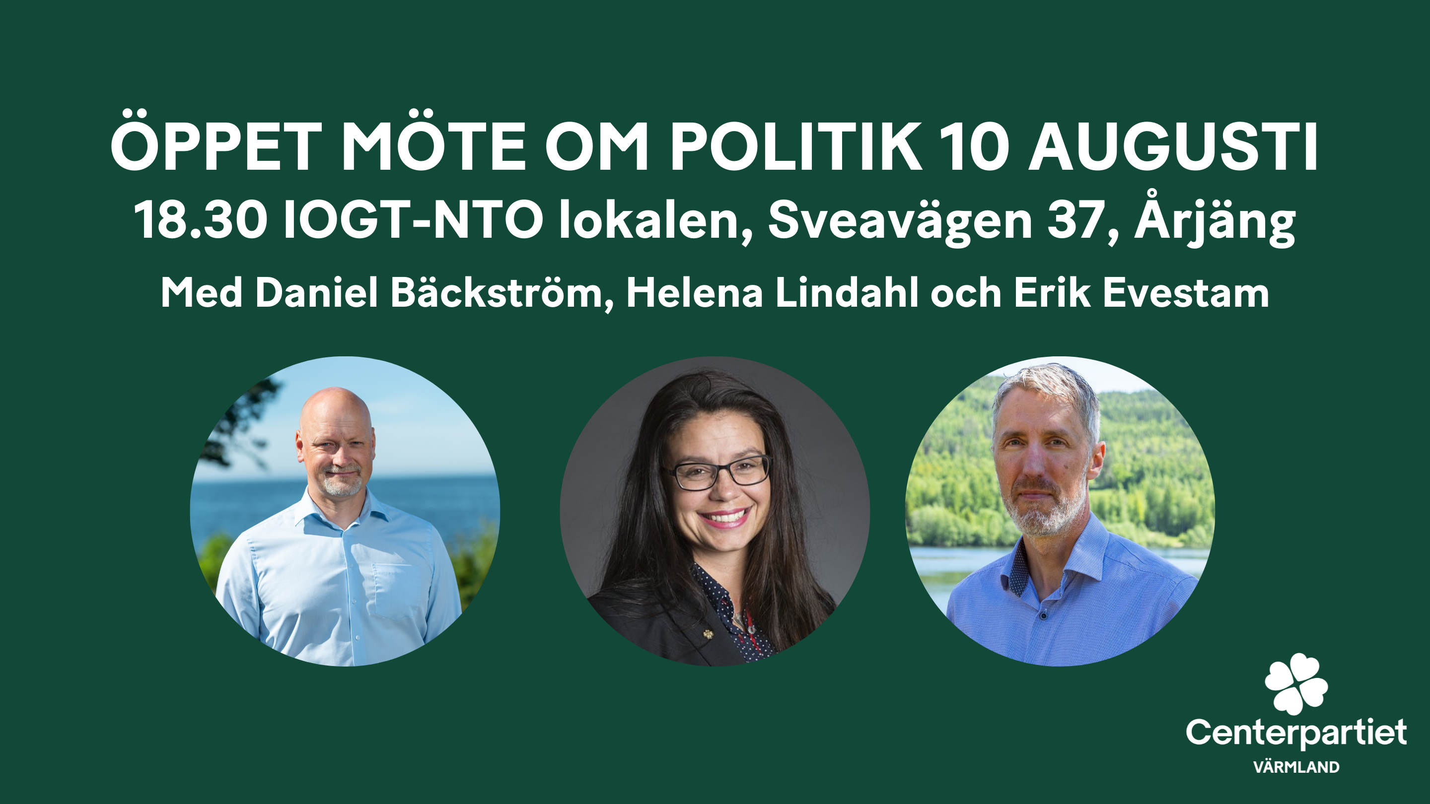 Möt Daniel Bäckström, Helena Lindahl och Erik Evestam - Centerpartiet